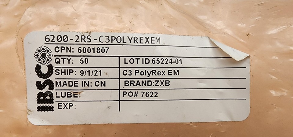 IBSCO, ZXB - 6200-2RS-C3 POLYREX EM - Ball Bearings - 66 total OPEN BOX ...