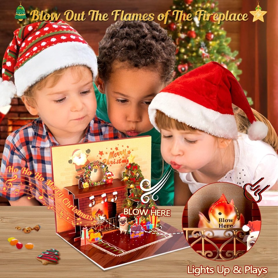 FITMITE Christmas Card Pop Up with Light and Music 3D 15*20cm ...