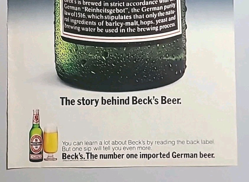 1989 Beck's German Beer Magazine Print Advertisement | eBay