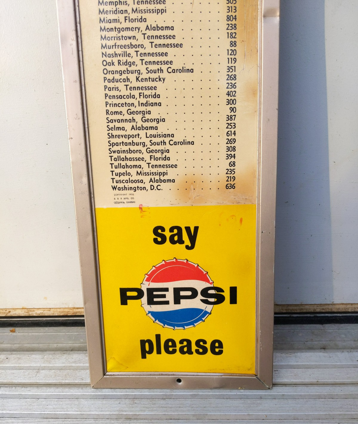 1955 PEPSI Bus Gas Station Mileage Sign Whitwell TN SAY PEPSI PLEASE ...