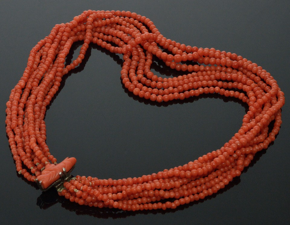 ANTIQUE SALMON CORAL CARVED DRAGON NECKLACE CLASP 51.4 G C.1890 | eBay
