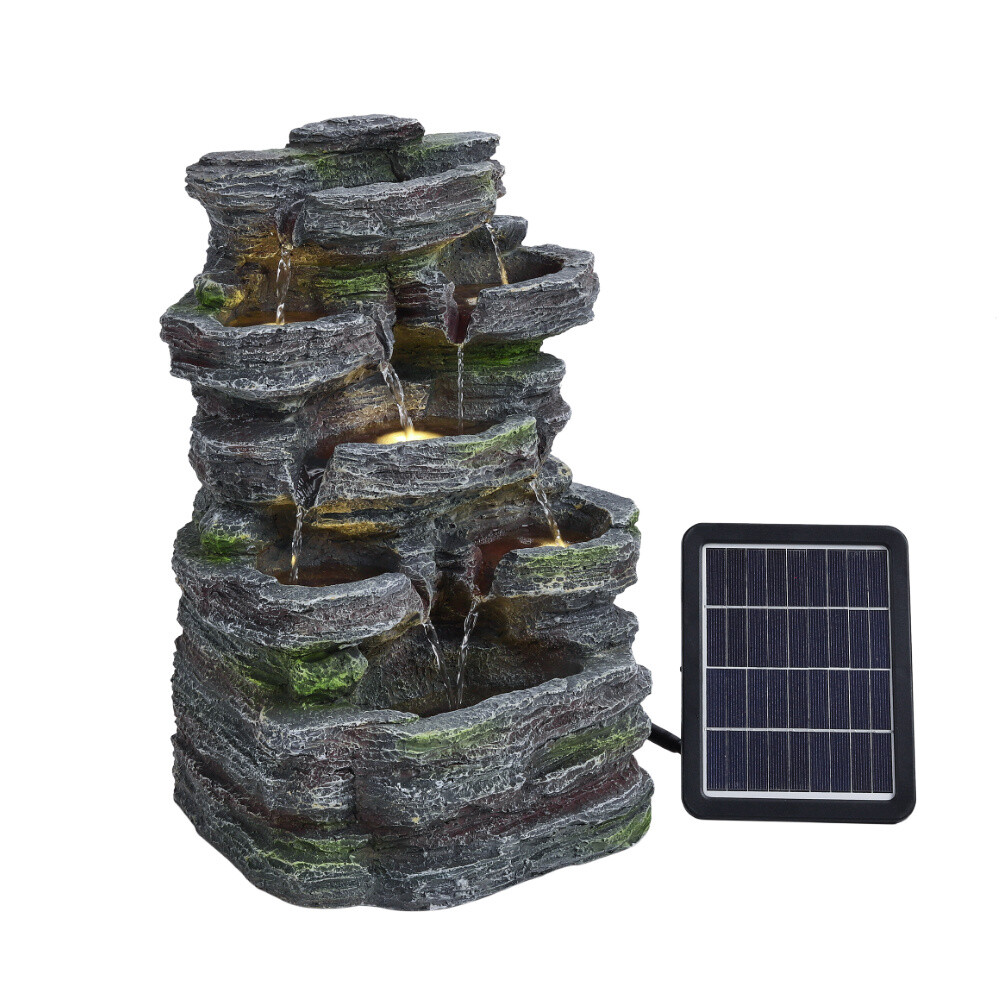 Solar Powered LED Lighted Water Feature Resin Cascade Waterfall ...