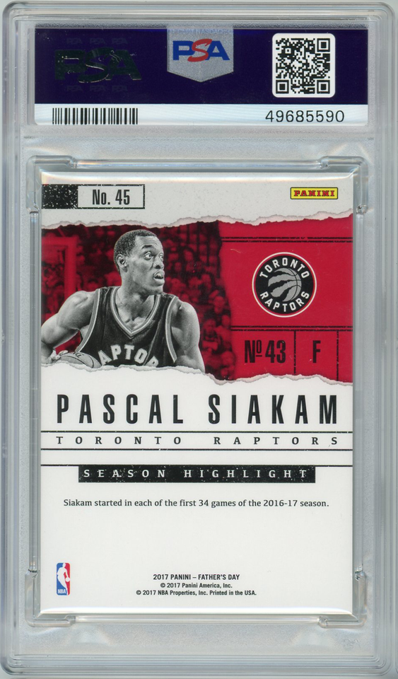 Pascal Siakam Rookie 2017 Panini Father's Day Thick Stock /25 PSA 9 ...