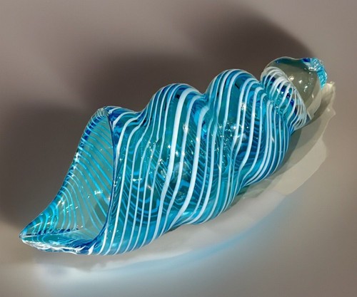 Hand Blown Art Glass Shell Seashell Spiral Blue White Swirl Vase 10 ...
