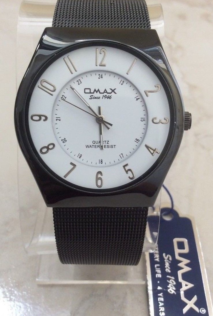 Omax Men's Watch Slim Alloy Case White Dial Black Mesh Bracelet ...
