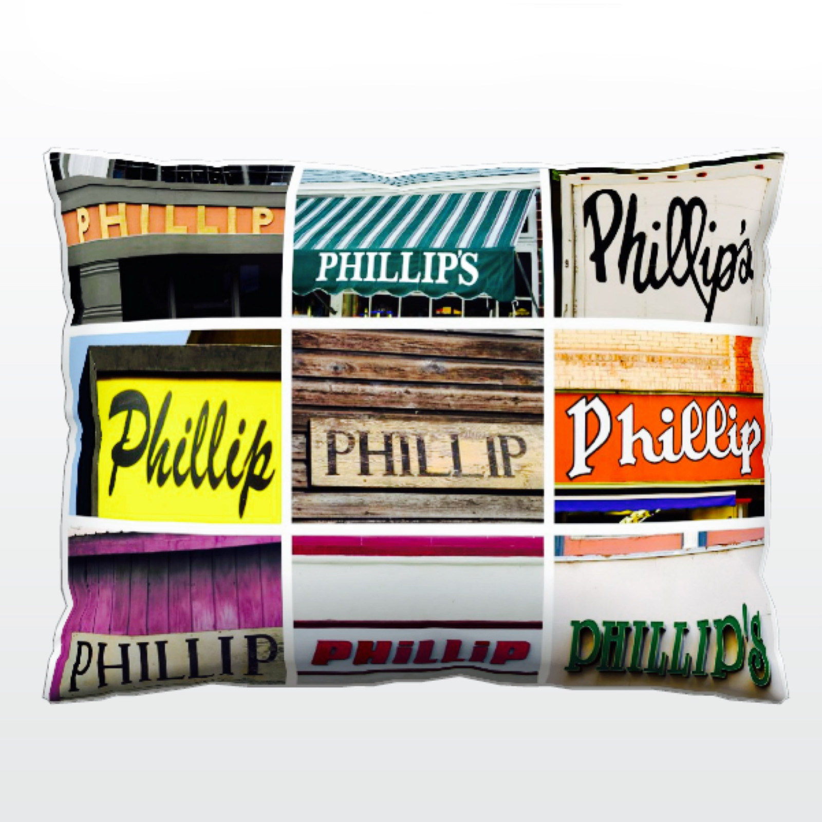 Personalized Pillow featuring the name PHILLIP in photos of actual ...