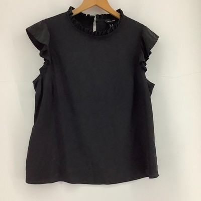 New Look Black Ruffle Frill Neck Cap Sleeve Top Blouse UK 14 | eBay UK