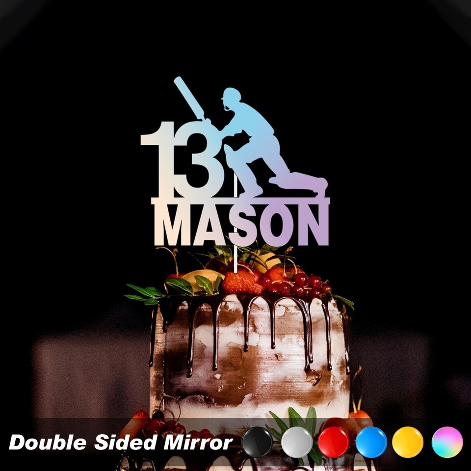 Custom Cricket Theme Cake Topper Cricketer Batsman Birthday Party Any ...