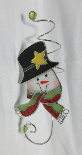 8” Leaded Stained Glass SNOWMAN Tree Topper or Wine Bottle Decoration ...