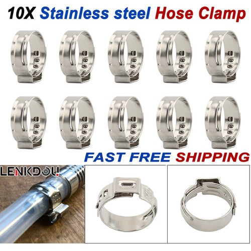 Stainless Stepless Hose Clamp 10-Pack For Harley 3/8" Rubber Fuel Oil ...