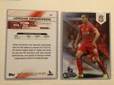 Jordan Henderson #66 Liverpool FC 118/199 made 5x7 2014/2015 Topps ...