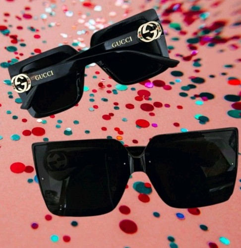 Gucci Logo Black Gold Red Grey Lens Women Womens Sunglasses Glases ...