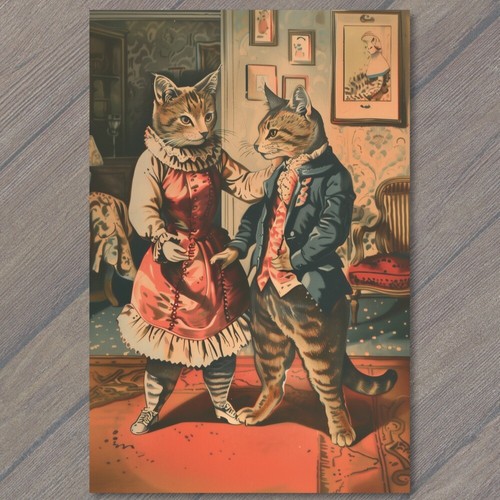 Postcard Cats Dance Retro Cute Funny Humanized Kitty Unusual Strange ...