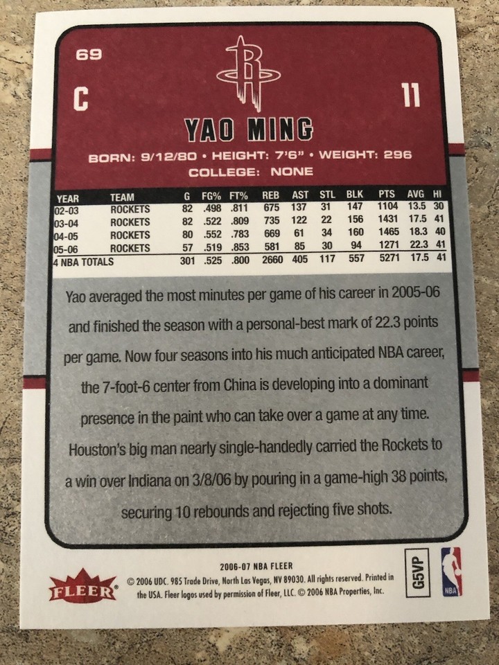 06-07 Yao Ming Card #11 | eBay