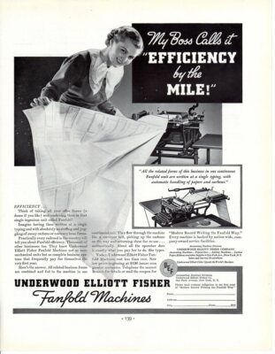 1936 Vintage print ad Underwood Elliott Fisher Fanfold Machine My Boss ...