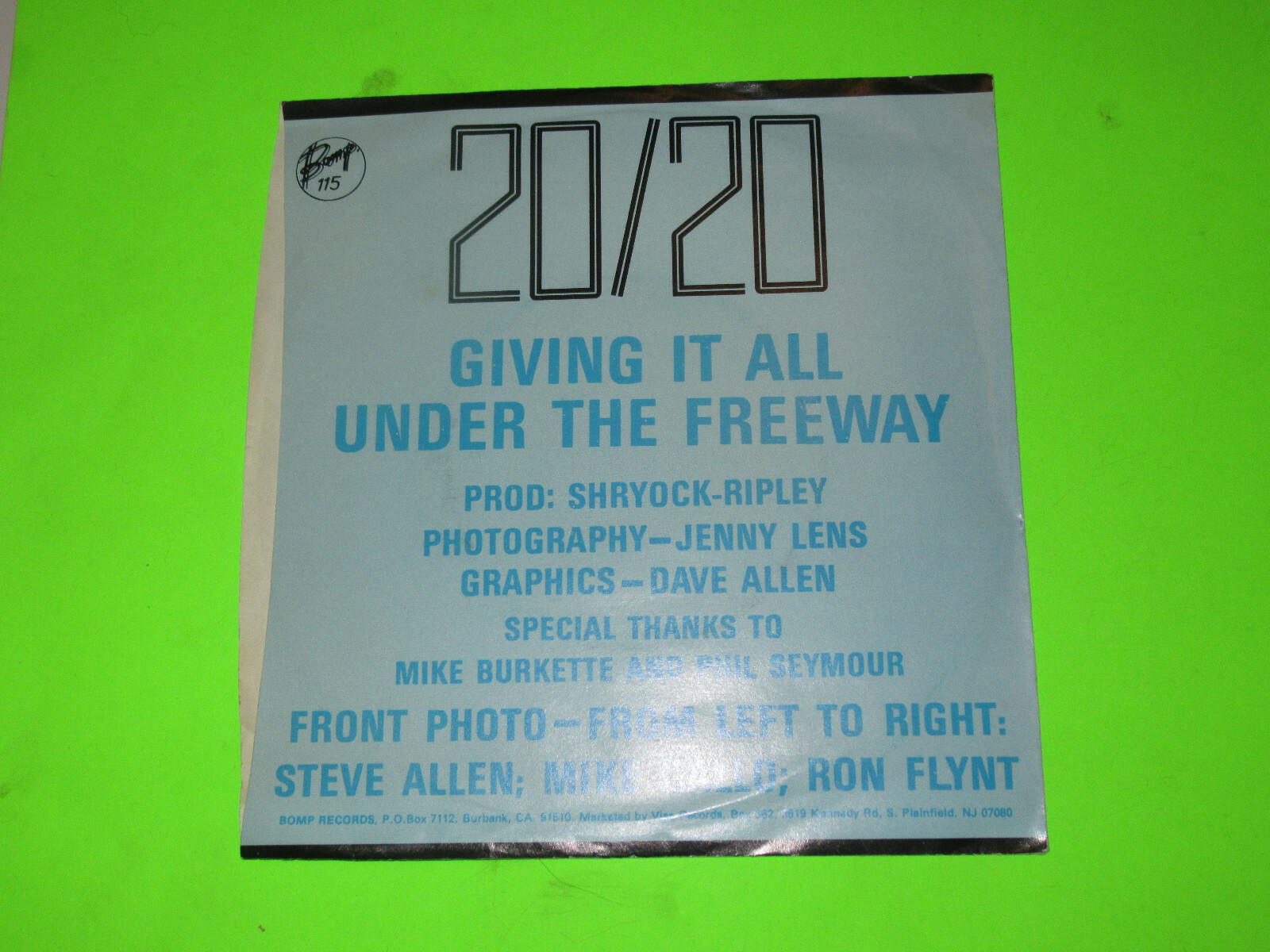 20/20 GIVING IT ALL UNDER THE FREEWAY 7" 45 EX PIC SLEEVE KBD POWER POP ...