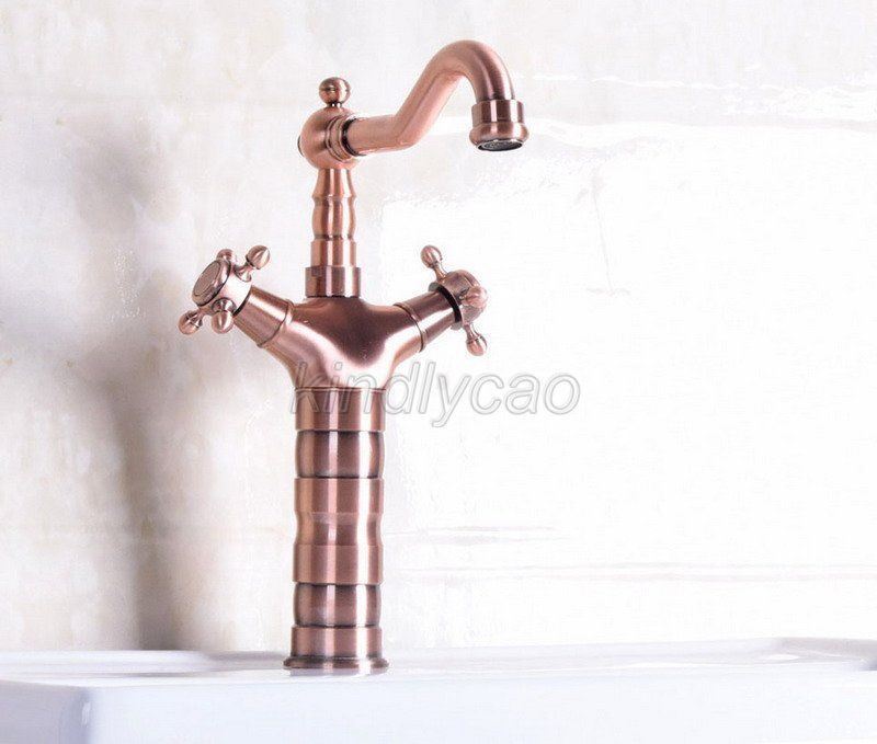 Antique Red Copper Swivel Spout Kitchen Sink Faucet Mixer Basin Tap ...