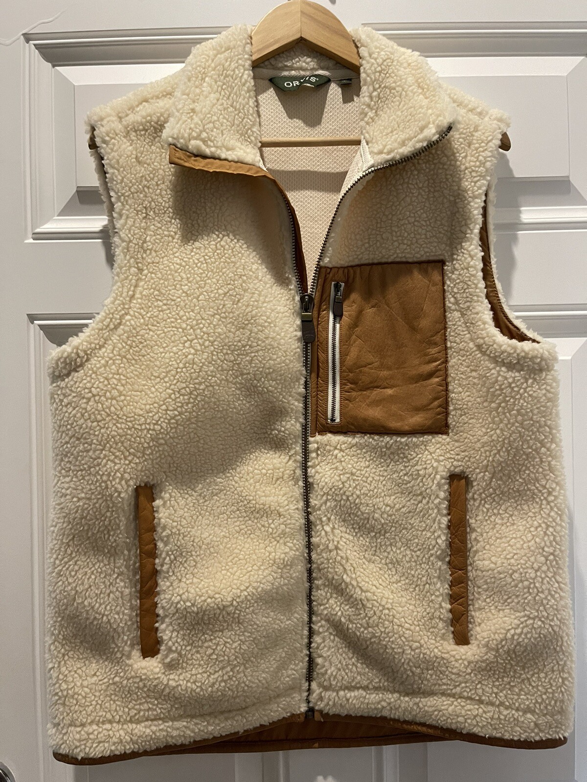 Orvis Hunting Vest Sherpa Fleece With Leather Trim Me… - Gem