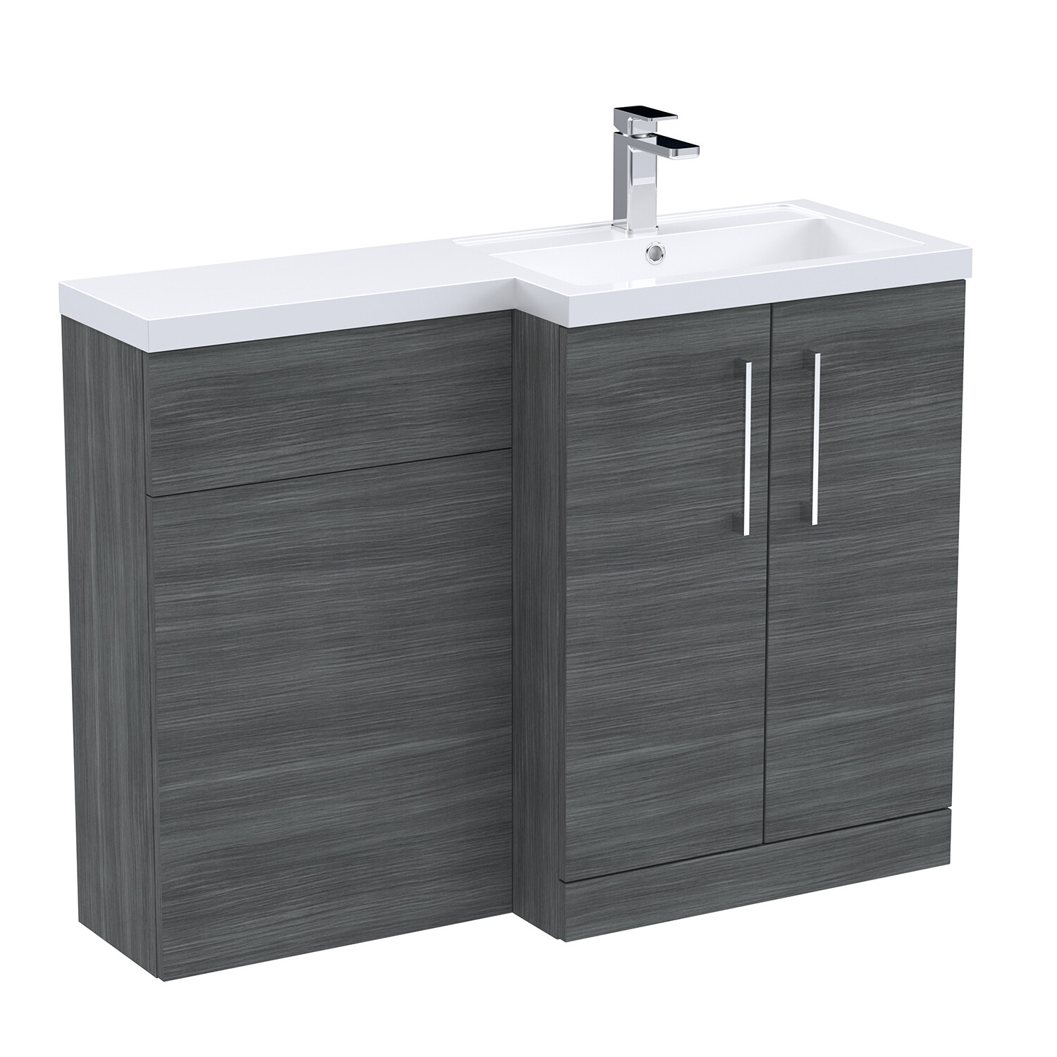 Bathroom 1100mm Woodgrain L-Shape Basin Vanity Unit Sink Anthracite ...