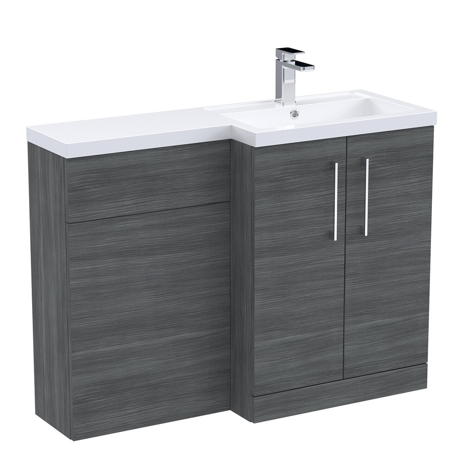 Bathroom 1100mm Woodgrain L-Shape Basin Vanity Unit Sink Anthracite ...