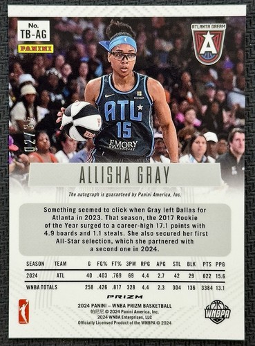 2024-25 PANINI PRIZM WNBA ALISHA GRAY ATL DREAM FLASHBACK TEAL AQUA ...