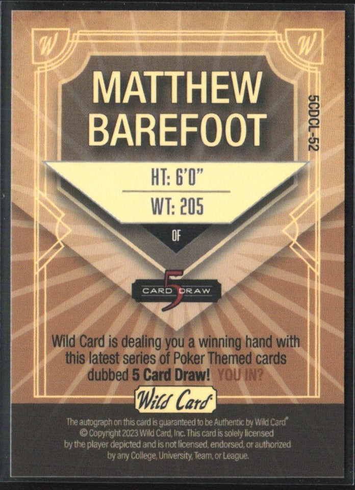 Matthew Barefoot 2023 Wild Card 5 Draw Green Auto /3 #5CDCL-52 | eBay