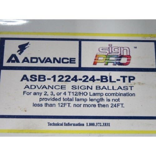 ADVANCE ASB-1224-24-BL-TP Ballast T12/HO 120v 12-24 LINEAR FEET. 1-4 ...
