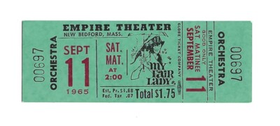 Vintage My Fair Lady Movie Ticket Stub, Hepburn, Harrison, New Bedford ...