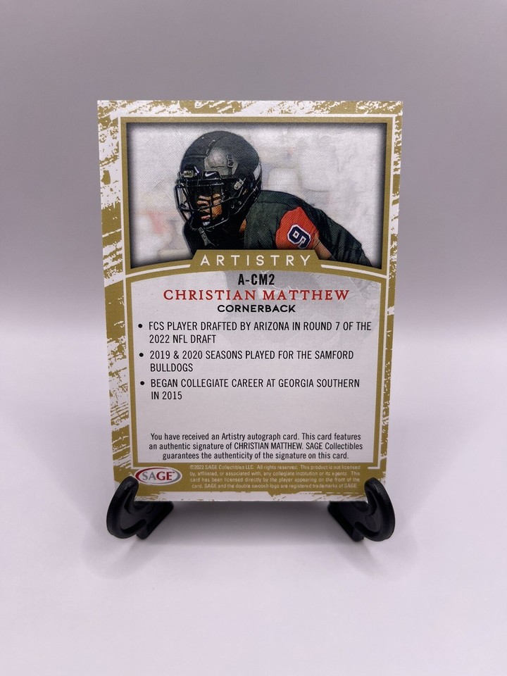 2022 SAGE Hit Artistry Christian Matthew Auto RC #A-CM2 | eBay