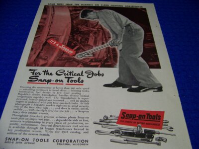 1945 SNAP-ON TOOLS "FOR THE CRITICAL JOBS!" 1-PAGE SALES AD (198FF) | eBay