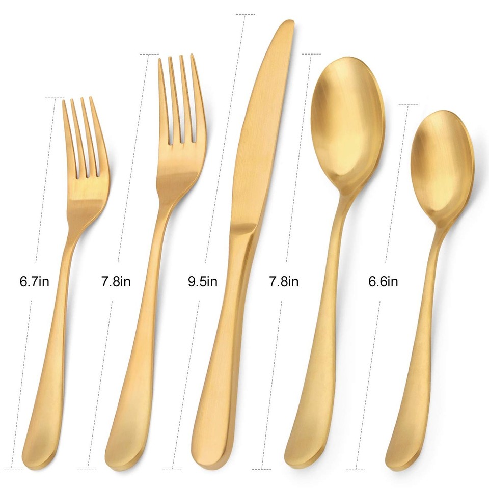 Matte Gold Silverware Set, 20-Piece Stainless Steel Flatware Set ...