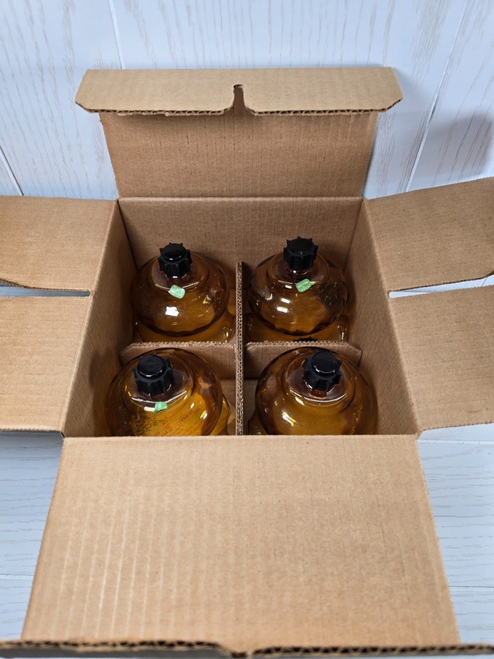 VTG Amber Glass Oil Lamp Globes Set of 4 Mexico 1189 Wavy Rim w/ Box ...