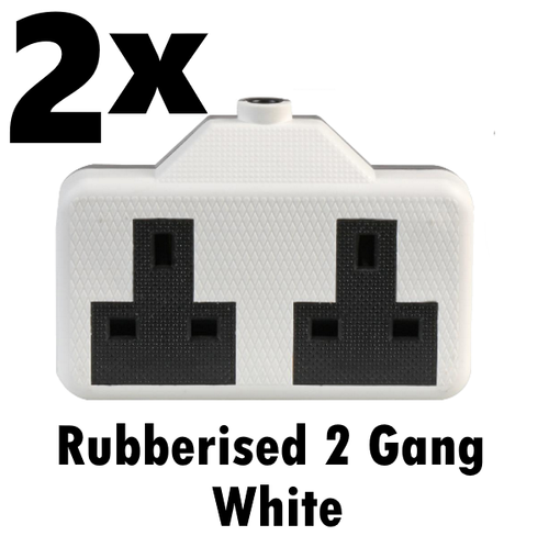 2x White Heavy Duty 2 Gang Trailing Rubber Socket 13A High Impact ...