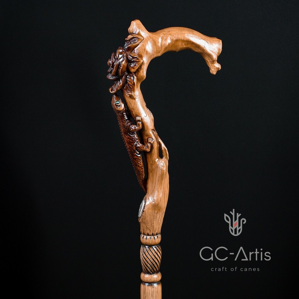 Hand Carved Walking Stick Pretty Cane Wooden Crafted Flower Light women ...