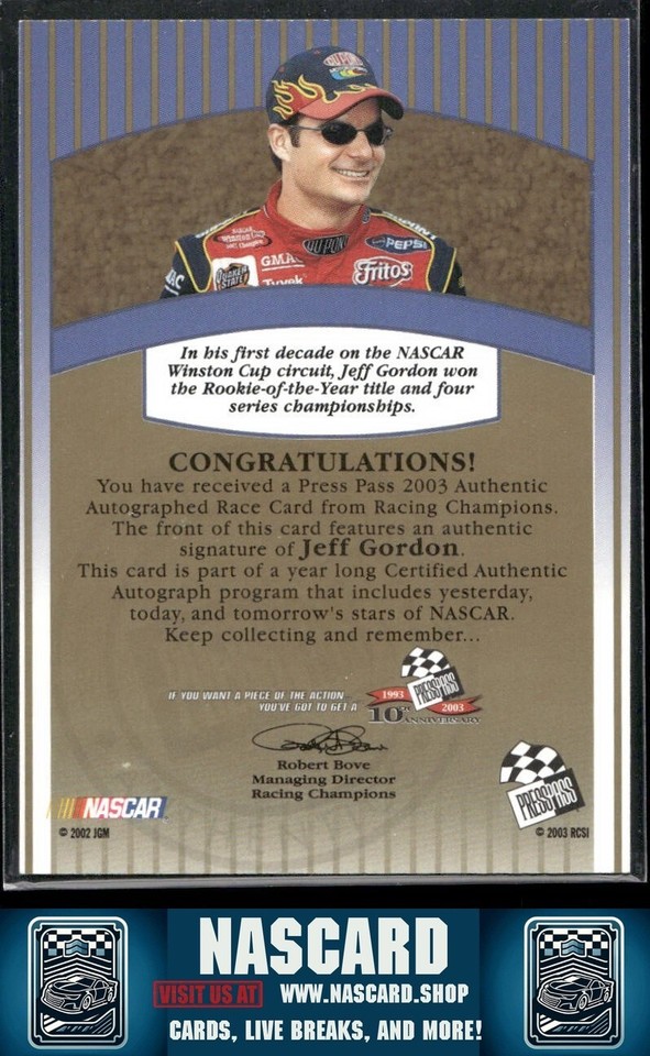 2003 Press Pass Signings Authentic Autograph Jeff Gordon Gold Ink | eBay