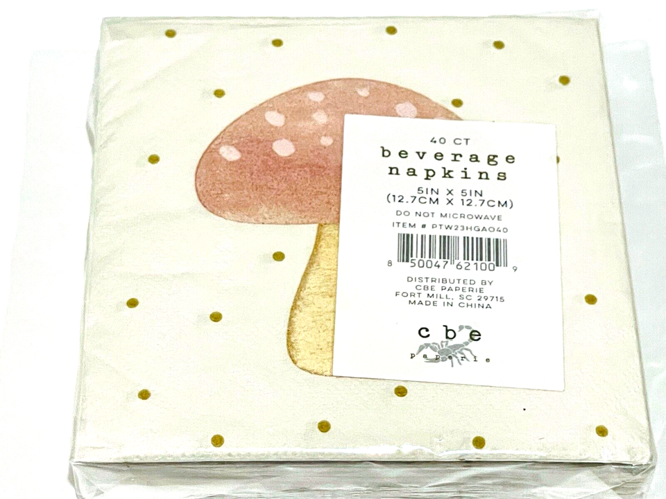 CBE PAPERIE 40 COCKTAIL NAPKINS PINK MUSHROOM GOLD FOIL | eBay
