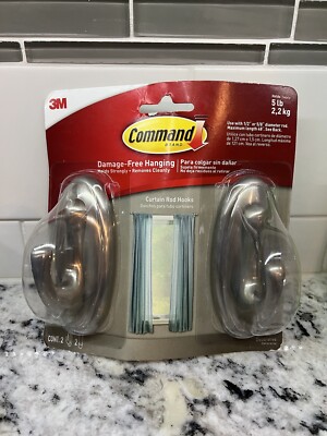 Command 2 Pc Curtain Rod Hooks 5lb Damage Free Hanging Holds strongly ...