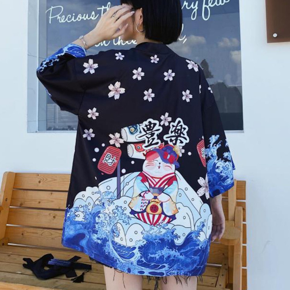 Japanese Men Women Kimono Coat Casual Jacket Yukata Haori Cardigan ...