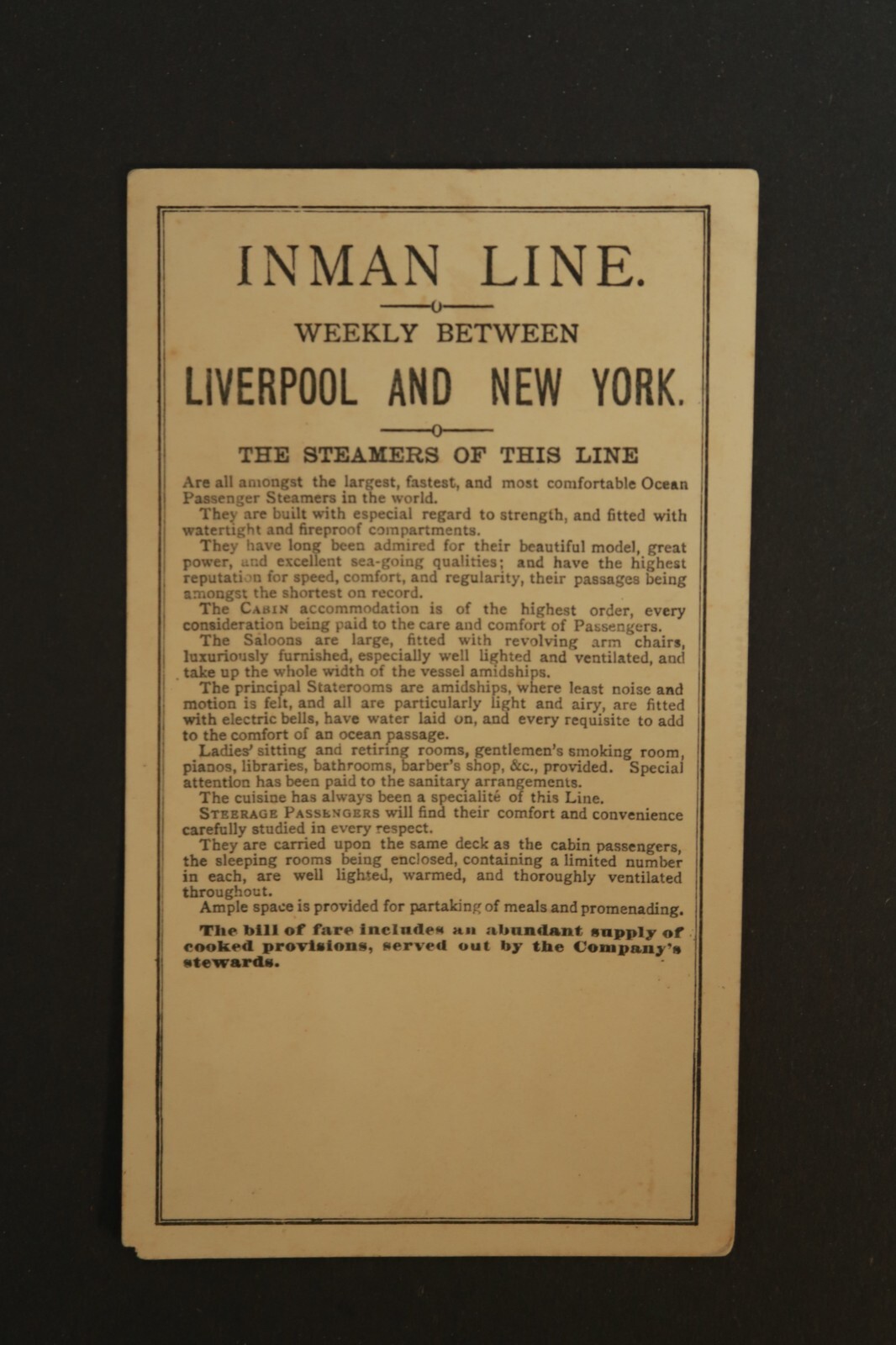 Inman Line VTG Trade Card 6" Royal & United States Mail Steamers John ...