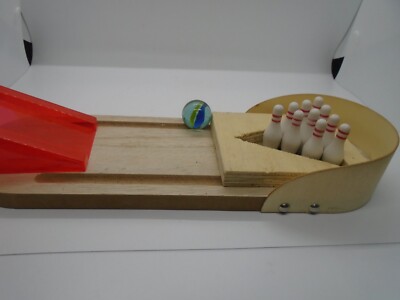 Wooden Bowling Game Includes Wood Lane, Pins, Rack for Pins, Ball ...