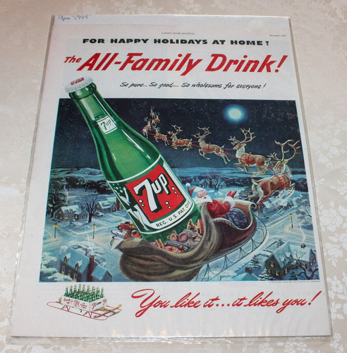 5956~Vintage 1949 7UP Christmas Advertising Ladies Home Journal Santa's ...