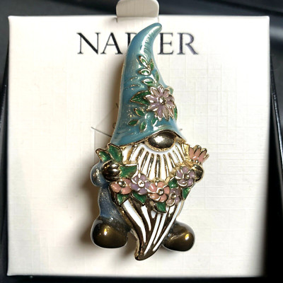 Napier Spring Easter Gnome Brooch Pin NEW Gold Tone w Gift Box Enamel ...