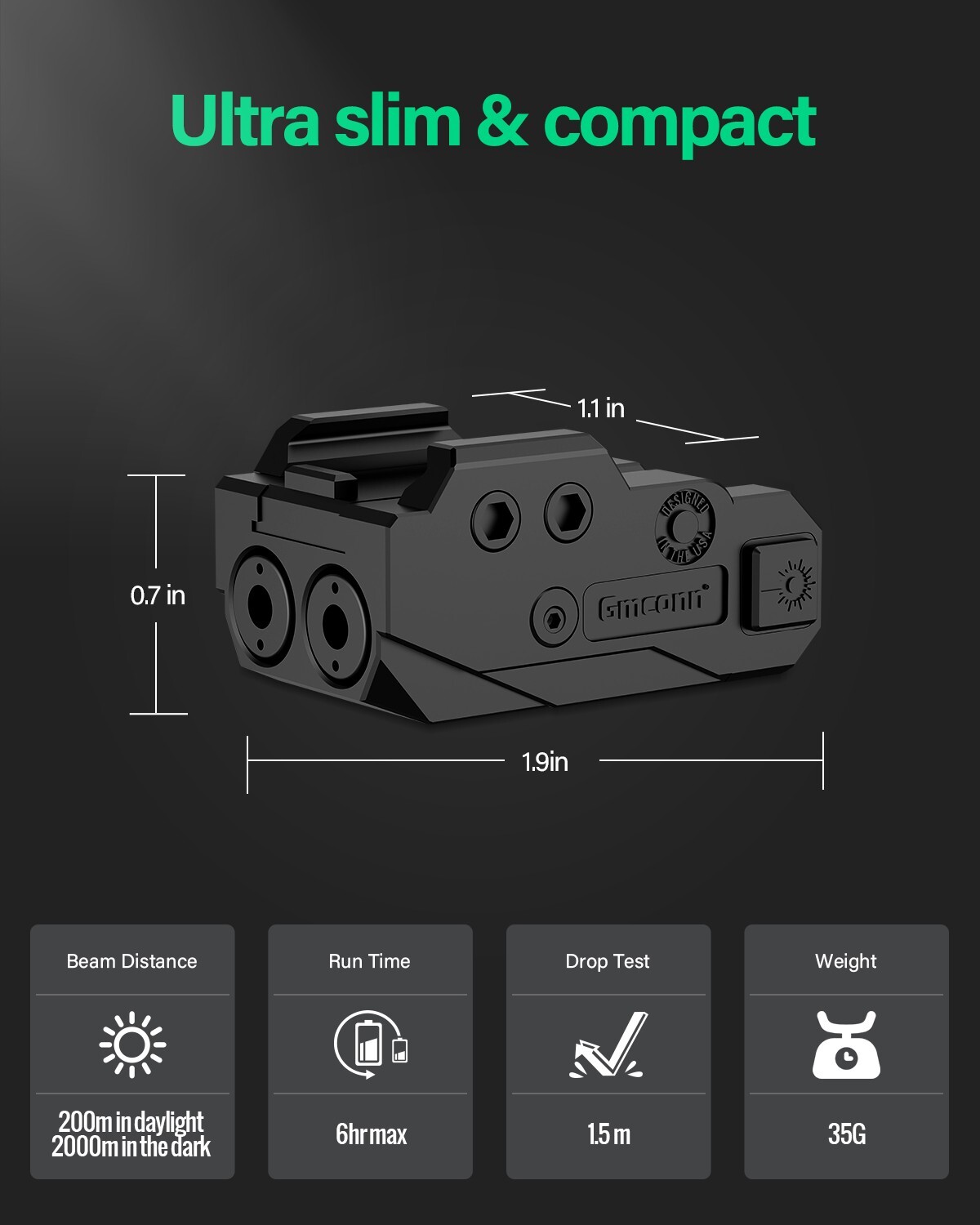 GMCONN Low Profile RED+Green Dual Laser Sight Rechargeable for Pistol ...