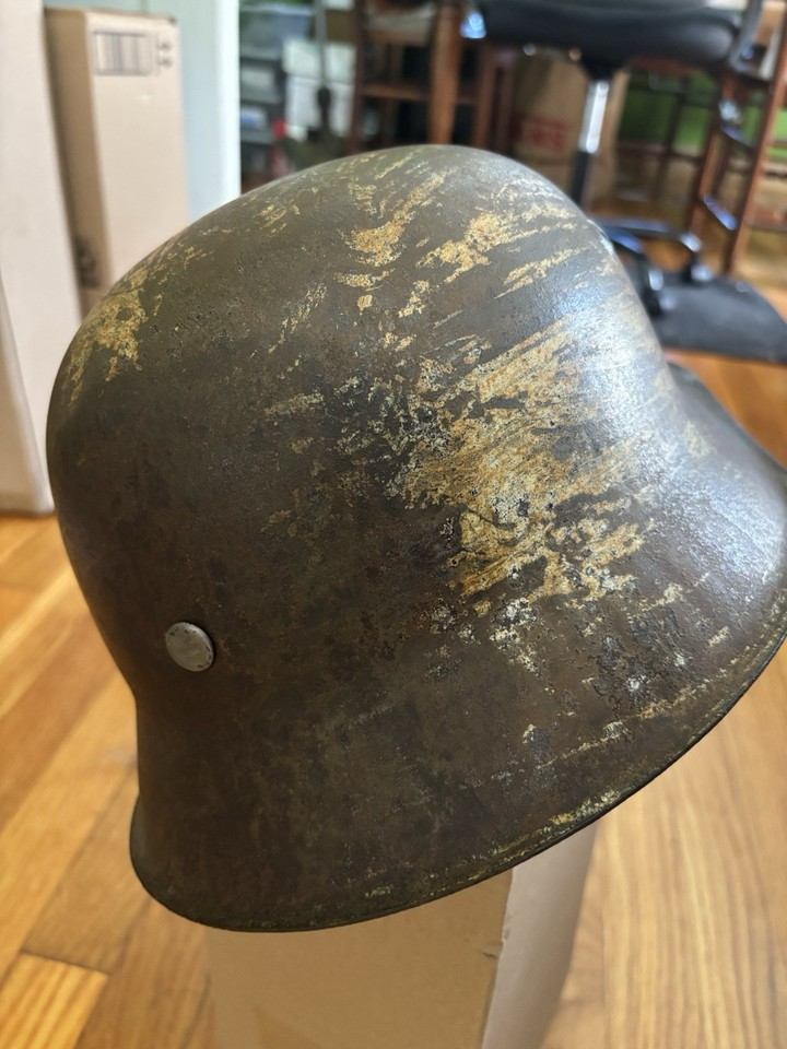 WW2 German M42 Helmet With Remnant Snow Camo with liner. Size 68? | eBay