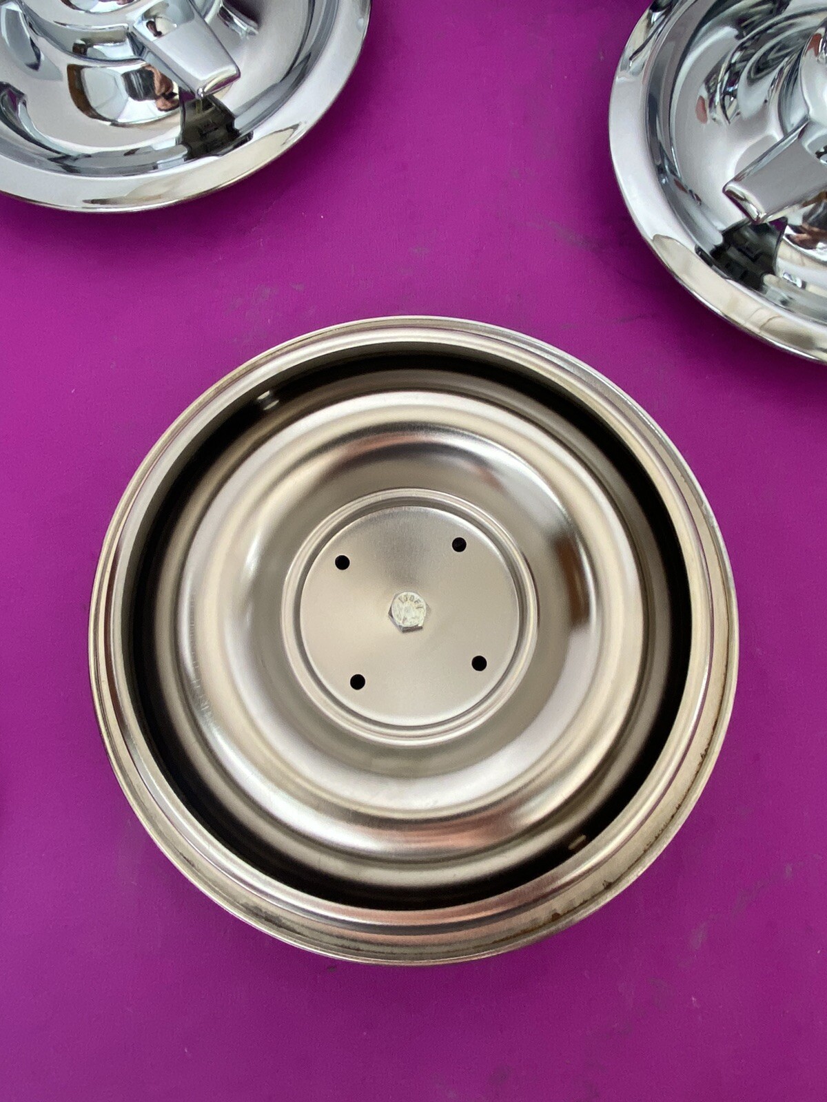 (4) 3 BAR SPINNERS CENTER CAPS FOR CHEVY RALLY WHEELS 7", RED FLAGS ...