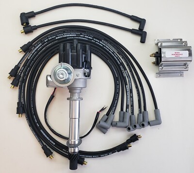 CHEVY 327 350 SMALL BLACK FEMALE CAP HEI DISTRIBUTOR +8.5mm WIRES OVER ...