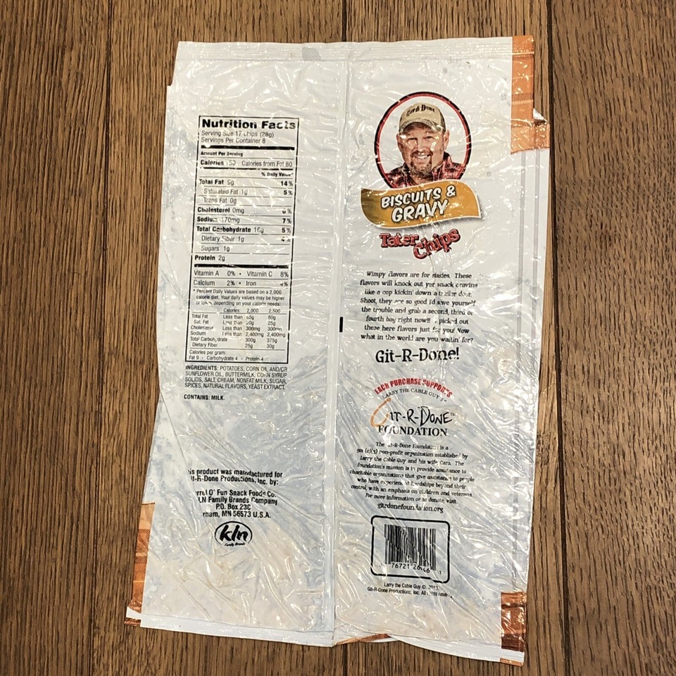 Larry the Cable Guy Tator Potato Chips Biscuits & Gravy Empty Bag | eBay