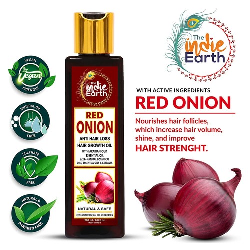 THE INDIE EARTH Red Onion Oil Anti Hair Loss & Hair Growth Oil 200 ML ...