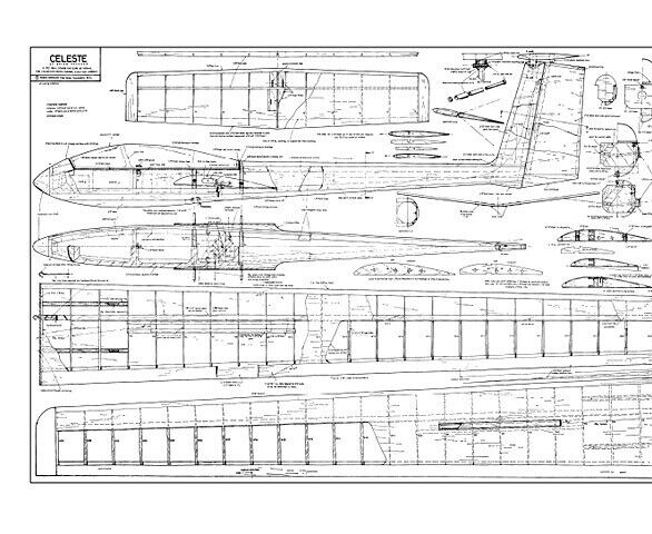 Celeste Sailplane Glider 98" Wing RC Model Airplane Printed Plans ...