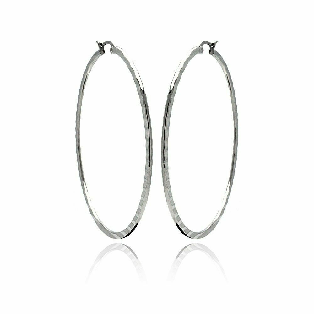 Stainless Steel Round, Textured Flat Hoop Earrings, 20mm, 30mm, 40mm ...